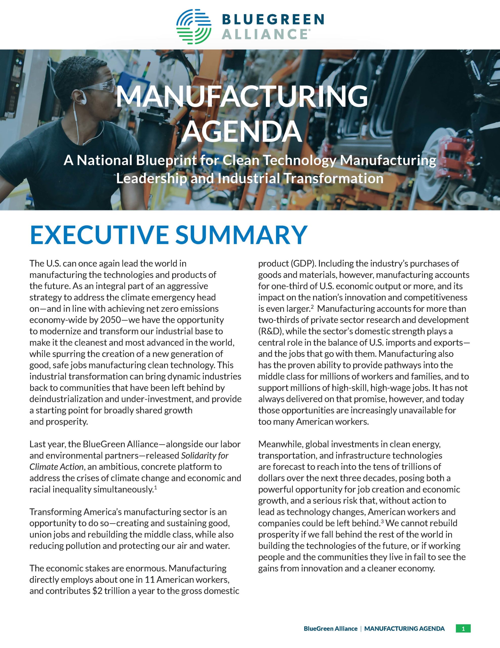 BlueGreen Alliance | Manufacturing Agenda: A National Blueprint for Clean Technology ...