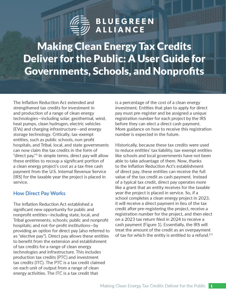 BlueGreen Alliance | Making Clean Energy Tax Credits Deliver for the ...
