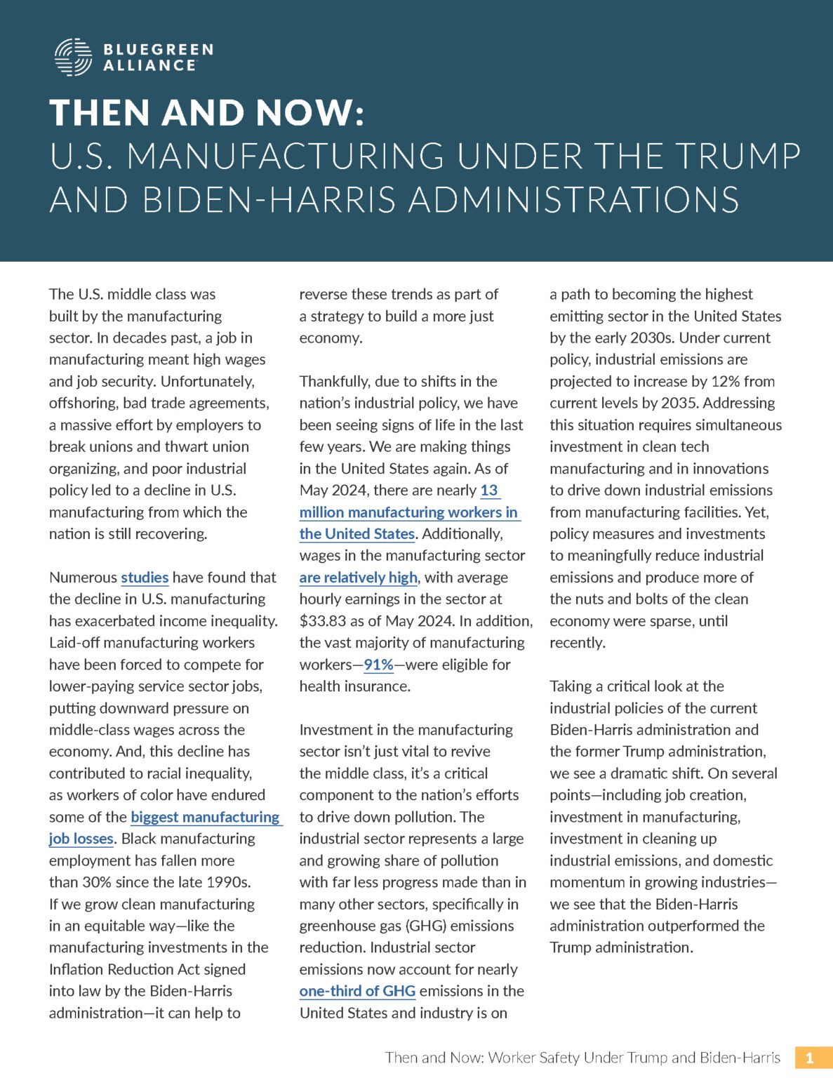 BlueGreen Alliance | Then and Now: U.S. Manufacturing Under The Trump ...